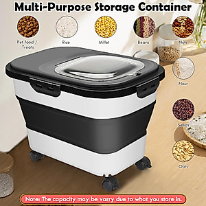 Rice Storage Container, 20-30Lbs Airtight Large Dog Cat Food Storage Containers with Wheels, Scoop & Measuring Cup, Collapsible Kitchen Flour Bin, Dry Food Storage Holder for Rice Kibble Pet Food