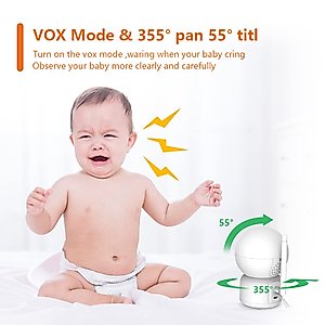 Vodeson 360 Camera Video Baby Monitor 5 ''display 1080P,Smart Vox Mode Wireless Baby Monitor with Camera and Audio,2-way Talk,night Vision, Infant Monitor No Need Wifi for Long Range Indoor Camera.