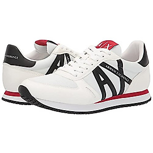 A|X Armani Exchange Men's Lace Up Logo Sneaker, Optical White + Black, 11