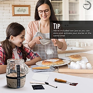TEROIT Sourdough Starter Kit, Sourdough Bread Baking Supplies - 2PCS Sourdough Starter Jar, Bread Lame, Bread Whisk, Dough Scraper, Air Tight Lid - Delightful Gift for Home Cooks