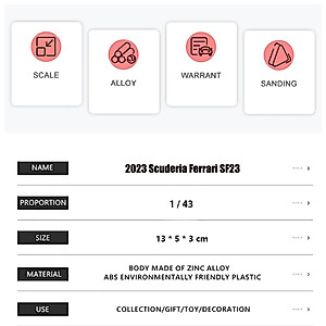 Xiangtat 1/43 Bburago 1:43 F1 2023 Ferrari SF23 55# Carlos Sainz Alloy Car Die Cast Car Model Collection Gift (SF23 55# W/Helmet)