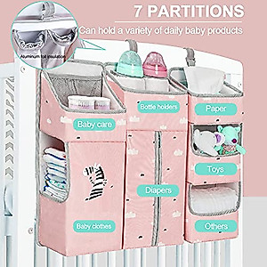 TOCKONIMN Hanging Diaper Caddy Organizer for Baby Crib - 3-in-1 Diaper Stacker for Changing Table Nursery Organization Storage Holder for Baby Essentials Attachment Portable Combining Clothing (Pink)