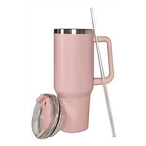 LITHOS Store Stay Hydrated On-The-Go with 40 Oz Stainless Steel Tumbler - Handle, Straw Included Ideal for Travel, Office, and Outdoor Adventures Pink