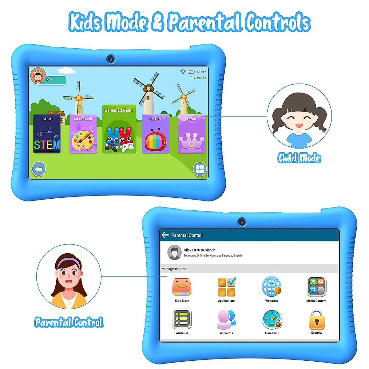 MOOKIA Kids Tablet 10 inch Android 13 Tablet for Kids 3-12 Quad Core 3+32GB Dual Camera GMS Certified WiFi Tablet Parental Control with Drop-Proof Case
