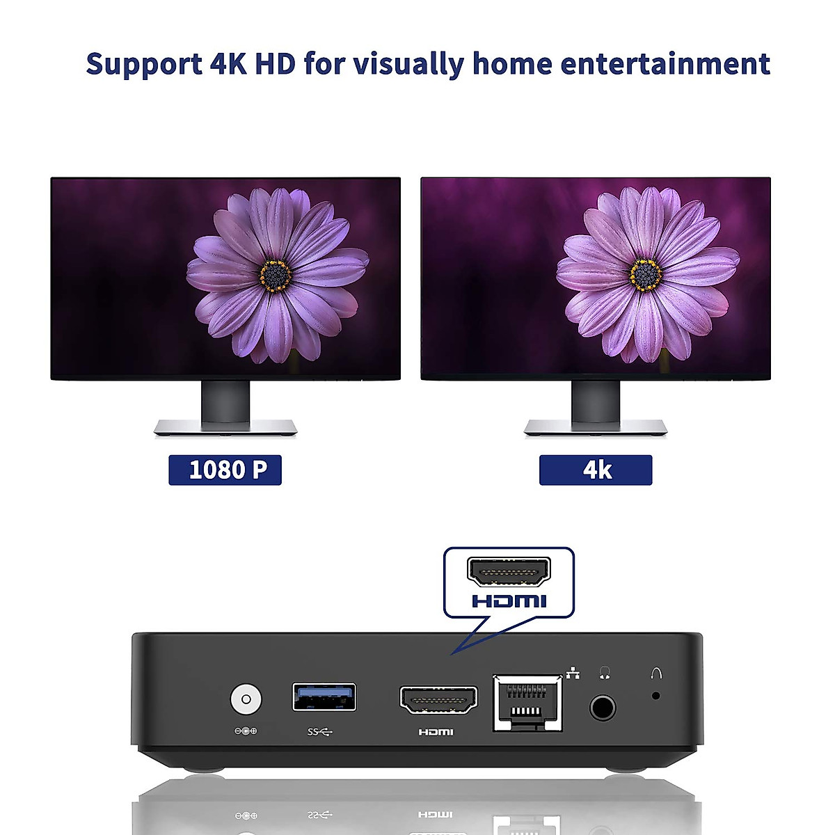 KODLIX Mini PC, Celeron N3350 Dual-Core Processor, 4GB LPDDR4 64GB eMMC, Fanless Mini Desktop Computer Support 4K HD/HDMI+VGA Port/Dual WiFi/Gigabit Ethernet/BT 4.2