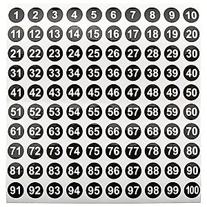 Number Stickers MEETOOT 20 Sheets 1 to 100 Consecutive Number Stickers Self Adhesive 0.4" Round Number Labels