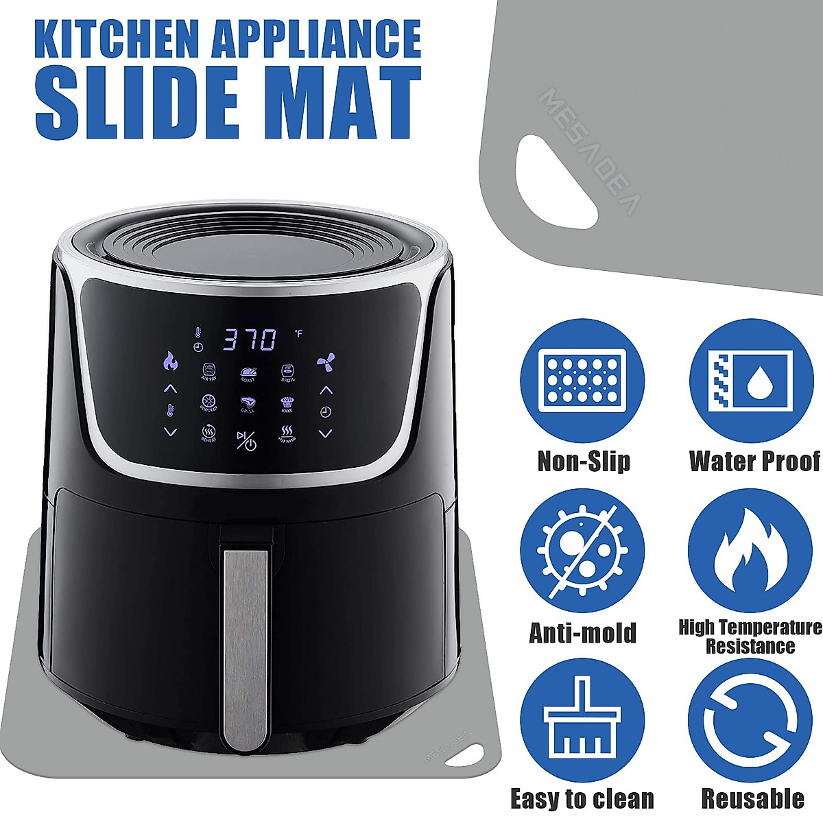 Heat Resistant Mat for Air Fryer Anti-slip mat for kitchen appliances, 1 Pcs Kitchen Countertop Heat Protector Mat Kitchen Hot Pads for Ninja Foodi Air Fryer, Coffee Maker(grey 14x14inch)