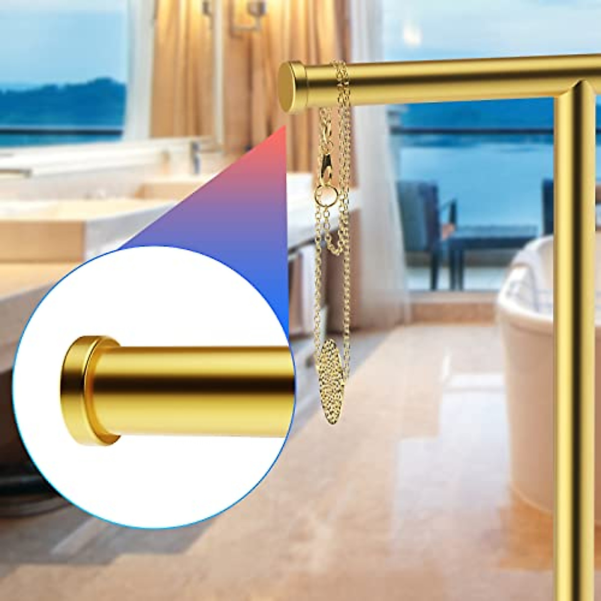 Blemoacha Towel Rack,T Shape Freestanding Towel Racks for Bathroom,Organizer Countertop Hand Towels Stand,Kitchen Vanity Marble Plinth Towel Holder,304 Stainless Steel Towel Bar (Ti Gold)