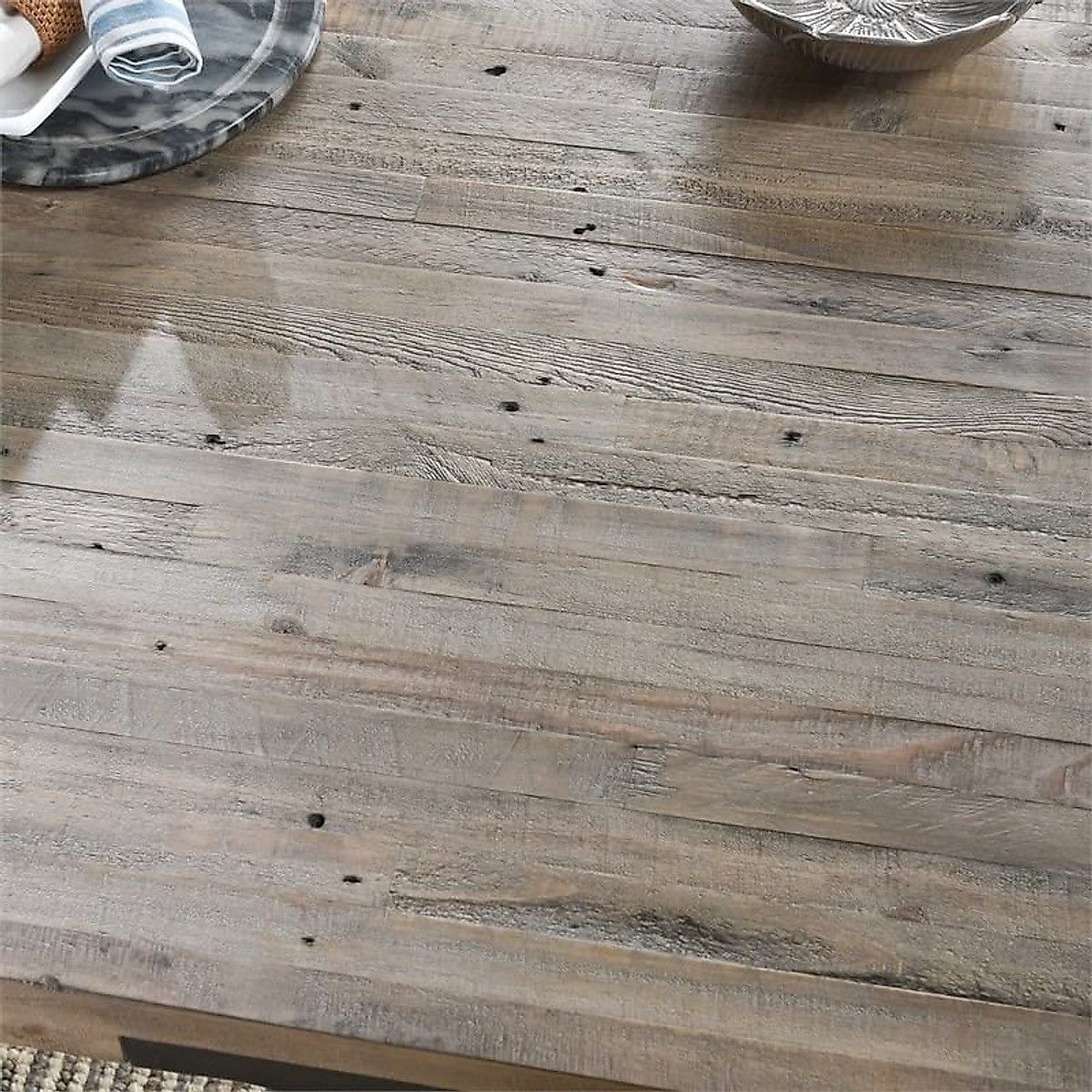 BOWERY HILL 94" Reclaimed Pine Wood and Iron Dining Table in Brown