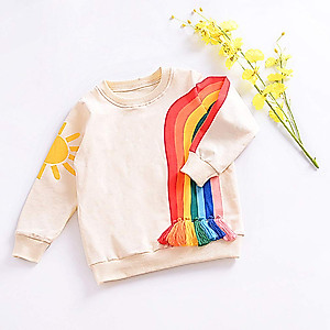 Toddler Kids Baby Girl Boy Long Sleeve Tassel Rainbow Sweatshirt Casual Shirt Pullover Tops (Beige, 12-18 Months)