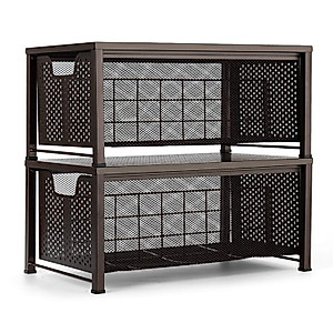 Bextsware Auledio Stackable Multi-Function Under Sink Cabinet Sliding Basket Organizer Drawer, Extra Large Capacity, Space Saving,Bronze