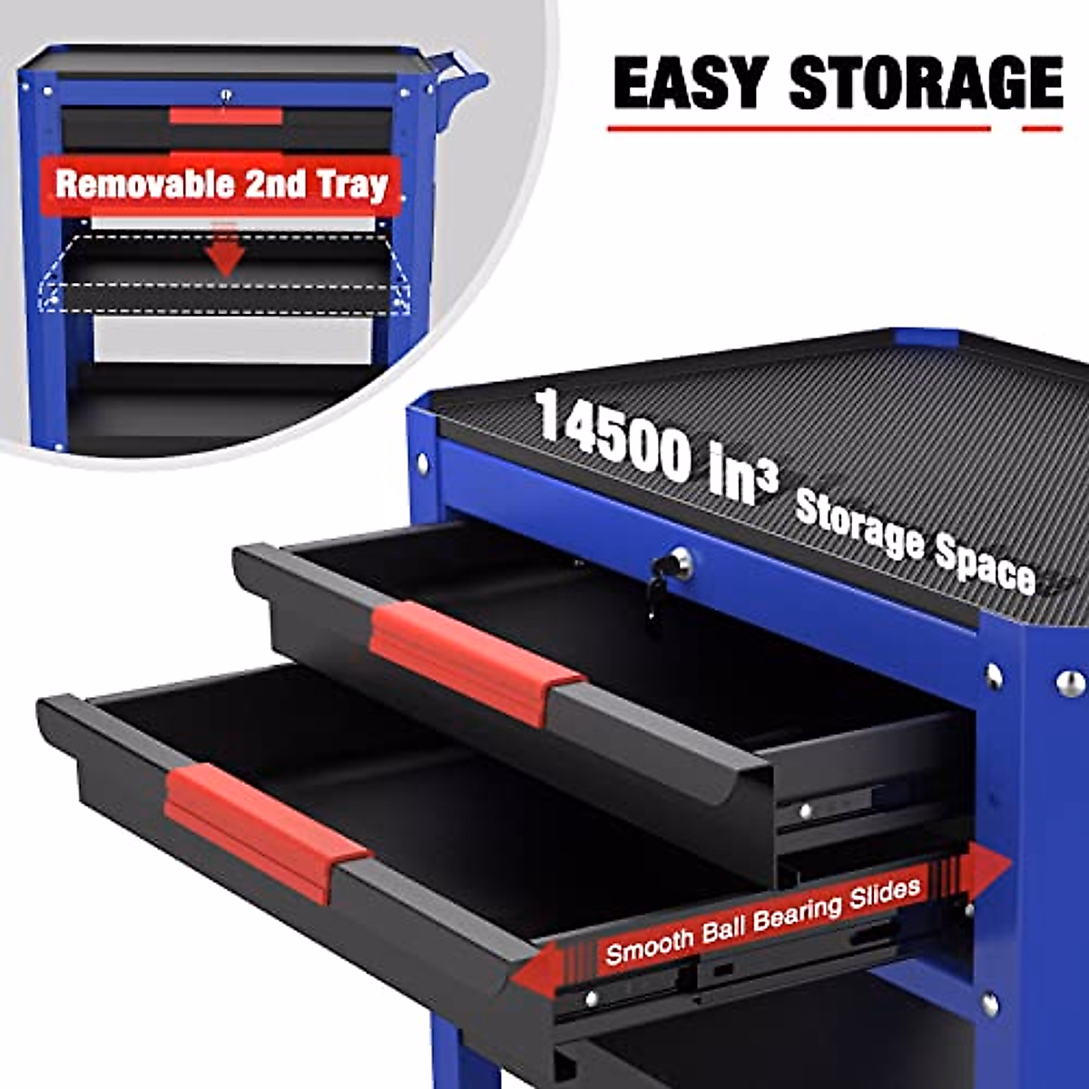 WORKPRO Premium 28” 2-Drawer Rolling Tool Cart, Heavy Duty Utility Industrial Service Cart Storage Organizer with Wheels and Locking System, for Mechanic, Warehouse, Garage, Workshop, 400 lbs Load