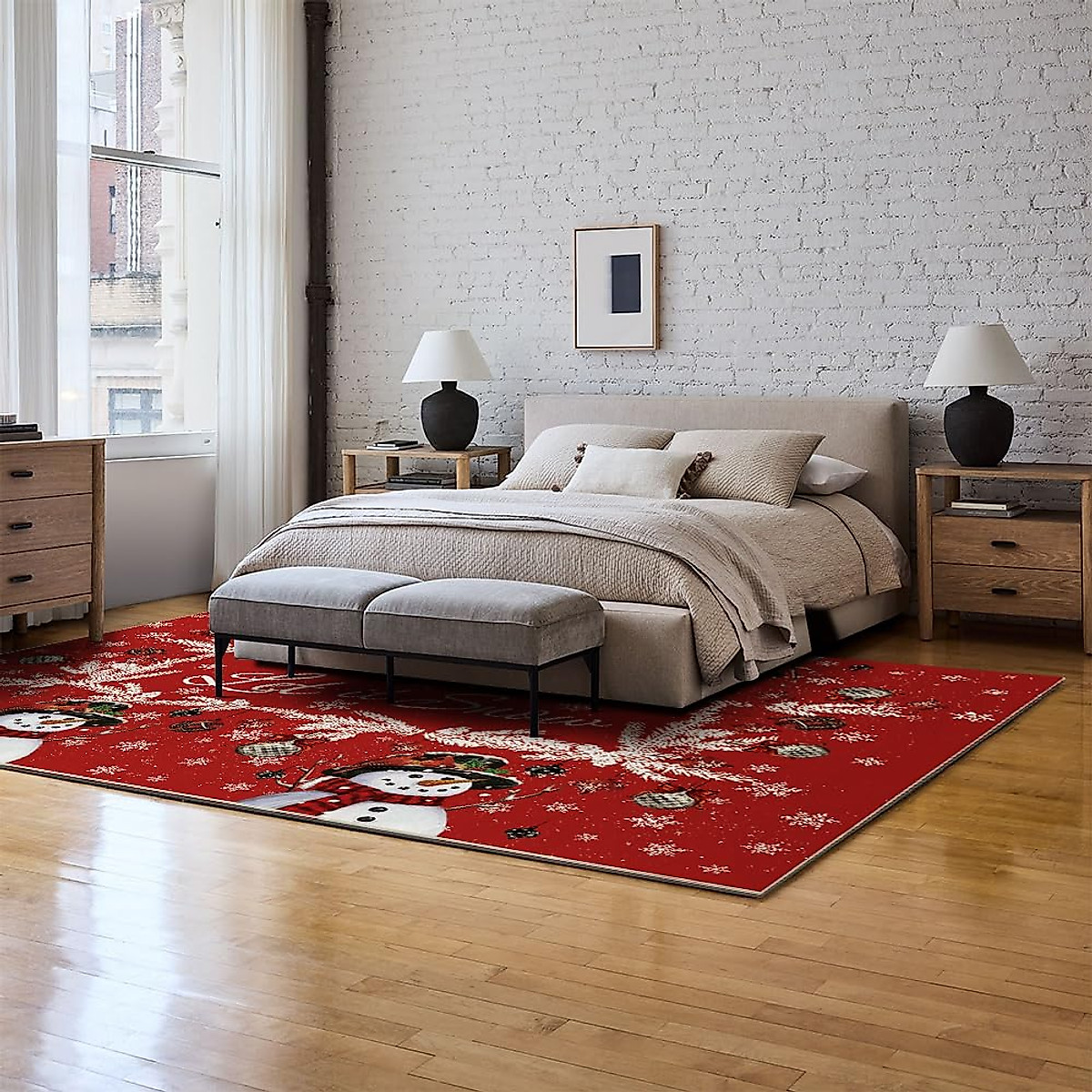 Artoid Mode Red Snowman Let It Snow Ball Christmas Area Rug, Xmas Winter Home Decor Low-Profile Washable Area Rugs for Entryway Bedroom Living Room Laundry Room Indoor 5x7 Feet