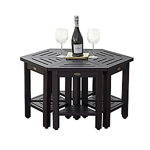 Decoteak FlexiCorner 17" Triangular Teak Modular Shower Bench and Table with Shelf