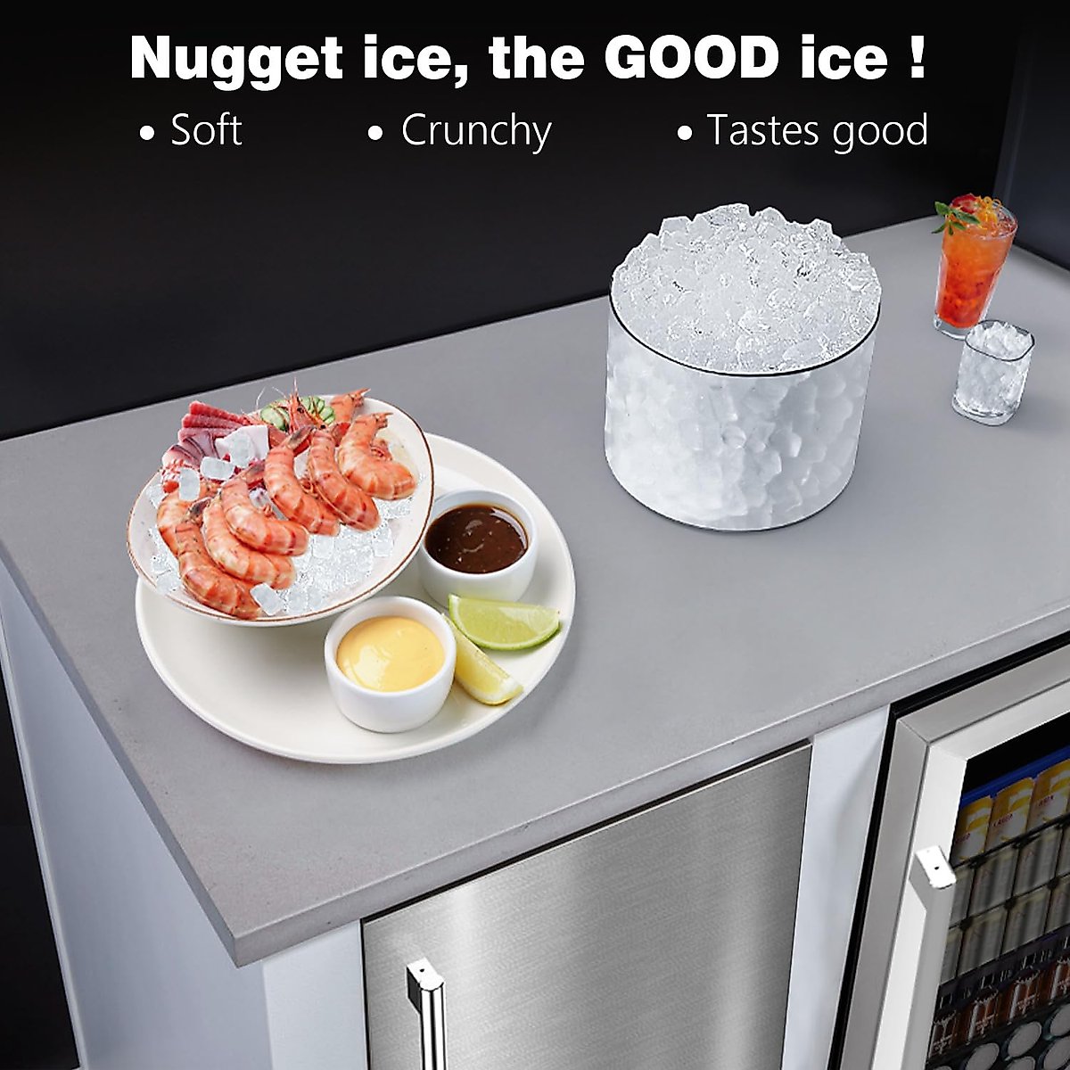 COWSAR Commercial Ice Maker Machine, Nugget Ice, 66lbs/24H Stainless Steel Under Counter Ice Maker, Self-Clean&24H Timer, Commercial Nugget Ice Machine with LCD Display, Ideal for Bar/Cafe/Restaurant