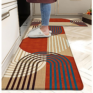 weesire Boho Kitchen Rug Anti Fatigue Mats for Kitchen Floor Kitchen Rugs Bohemia Style Memory Foam Kitchen Mat Cushioned PVC Leather Kitchen Rug Set, 17.3x28+17.3x47 inchs, C2