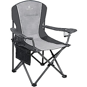 ALPHA CAMP Oversized Camping Folding Chair Heavy Duty Steel Frame Support 350 LBS Collapsible Arm Chair with Cup Holder Quad Lumbar Back Chair Portable for Outdoor/Indoor