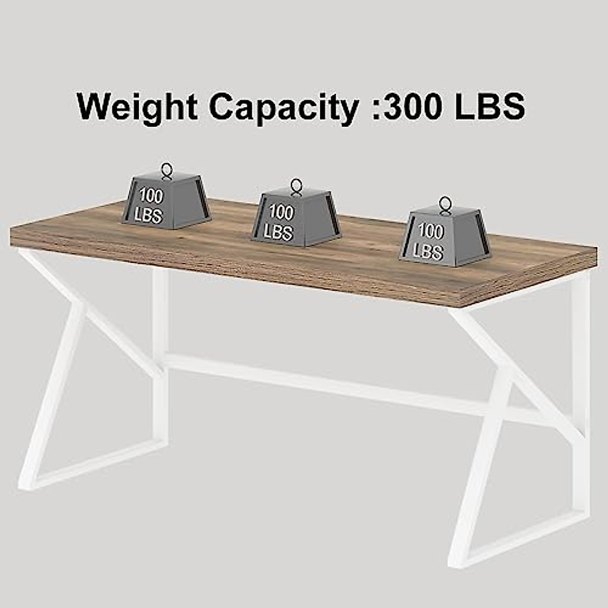 HSH Farmhouse Desk, Modern Home Office Desk, Student Desk for Bedroom Computer Table, Rustic Wood and Metal PC Laptop Computer Desk, Simple Writing Study Gaming Desk Executive Workstation, 55 Inch