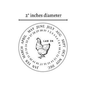 Laid On Date Stickers | 50 Pack | 2" Round Stickers | Farm Fresh Stickers, Egg Carton Stickers, Date Stickers for Fresh Eggs | White and Black with Chicken Design