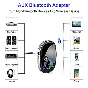 Friencity Aux Bluetooth Adapter for Car, Wireless Bluetooth 5.0 Audio Receiver w/ Hands-Free Calling Noise Cancelling for Car/Home Stereo System, Wired Headphones/Speaker, Music Streaming