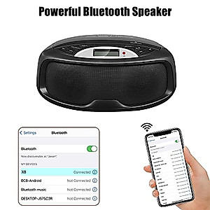 Gelielim Portable CD Boombox with Remote, FM Stereo Sound System, Bluetooth, Karaoke, Playback CD/MP3, Front Aux-in Port, Headphone Jack, Tiny Body, LCD Display, Supported AC/DC