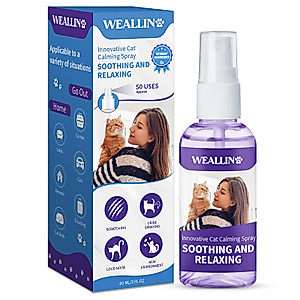 WEALLIN Cats Calming Spray (60 ML), Natural Calming Solution for Cats-Cat Facial Pheromone, Reduce Stress, Anxiety, Scratching, Hiding, Suit for Home, Travel, Vet Visits, Protect Furniture, Floors