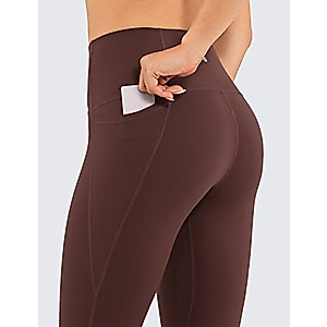 CRZ YOGA Womens Butterluxe Workout Leggings 28 Inches - High Waisted Gym Yoga Pants with Pockets Running Buttery Soft Taupe Large