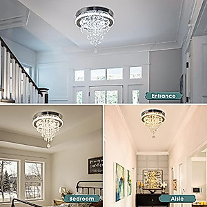 FRIXCHUR 11.8" Mini Chandelier Modern Crystal Chandeliers LED Crystal Ceiling Light Flush Mount Ceiling Lighting Fixture for Bedrooms Dinning Room Hallway (Dimmable)