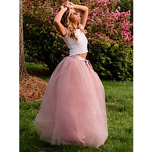 EllieHouse Womens Long Tutu Party Evening Tulle Skirt Dusty Pink Size L PC05