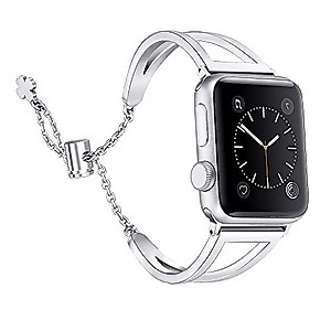 Secbolt Bands Compatible with Apple Watch Band 38mm 40mm 41mm iWatch Series 8/7/6/5/4/3/2/1/SE, Women Dressy Metal Jewelry Bracelet Bangle Wristband Stainless Steel, Silver