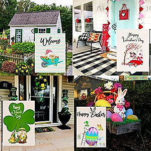 CDLong Gnome Seasonal Garden Flag Set of 12-Vertical Double Sided 12.5 x 18 Inch Yard Flag,Spring Welcome Easter Rustic Flag for Indoor Outdoor Holiday Decorations