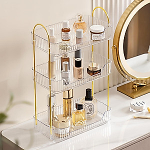 HBlife 3 Tier Bathroom Organizer Countertop, Makeup Organizer Perfume Tray Skincare Organizer for Bathroom, Dresser, Vanity, Clear