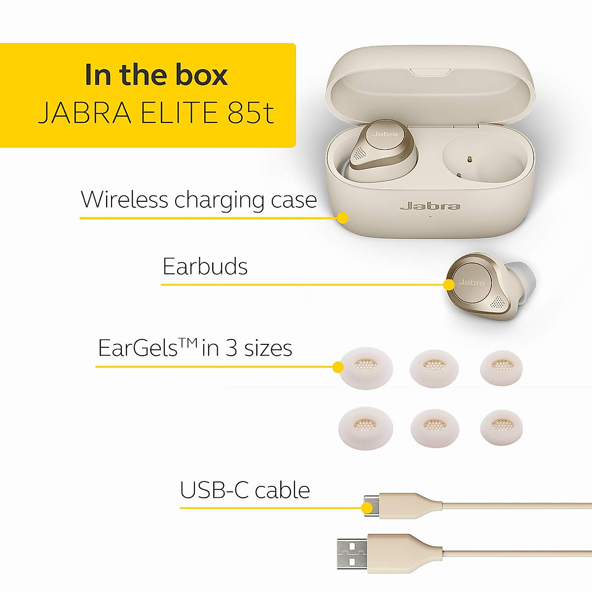 Jabra Elite 85t True Wireless Bluetooth Earbuds, Gold Beige – Advanced Noise-Cancelling Earbuds with Charging Case for Calls & Music – Wireless Earbuds with Superior Sound & Premium Comfort, 12