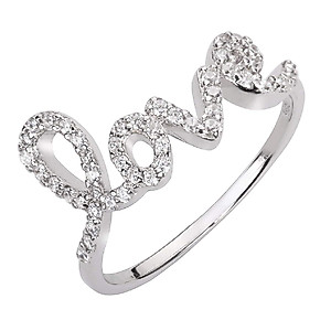 CloseoutWarehouse Cubic Zirconia Love in Script Ring Sterling Silver Size 12