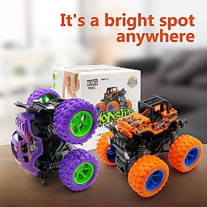 2PCS Monster Trucks Toys for BoysGirls - Friction Cars Monster jam Playset, and Wheels Monster for Kids Age 3 4 5 6 Year Old Gifts for Kids Birthday Christmas (Purple and Orange)
