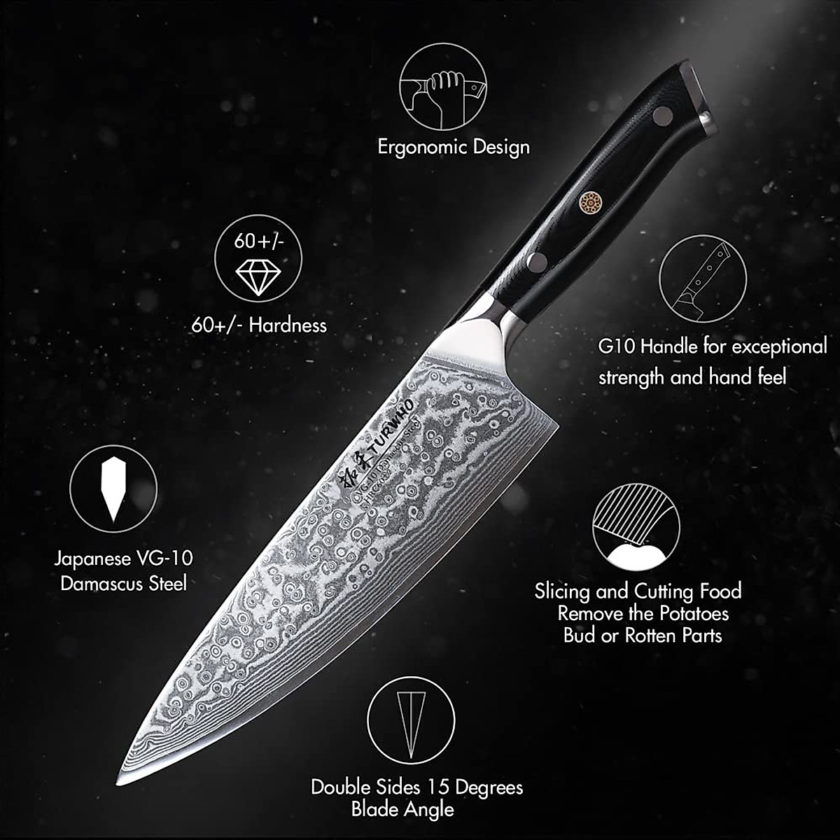 Chef Knife 8 Inch - Classic Damascus Pattern Professional Chef's Knives Japanese VG-10 Steel Kitchen Knives