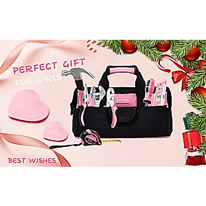 FASTORS Pink Tool Set,218-Piece Tools with Pink Tool Kit for Women Home Improvement,The Tool Set with 13-Inch Wide Mouth Open Storage Tool Bag,Can As a Great Gift for Women