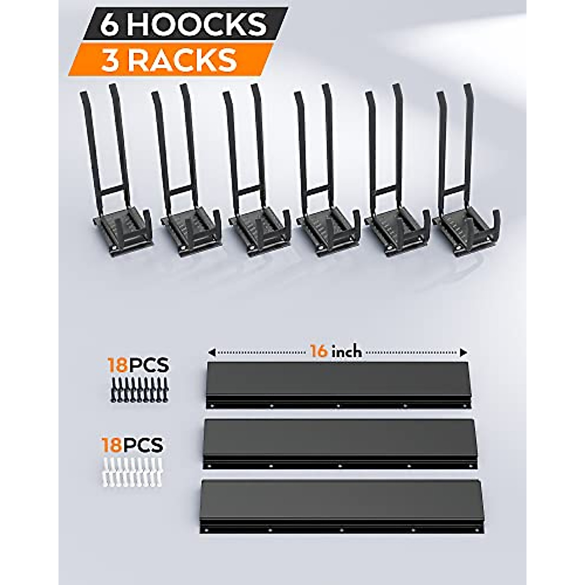 INCLY Garage Organization Storage Wall Mount, Garden Tool Organizer Systems, 48 Inch Heavy Duty Tool Storage Rack for Garage Wall with 6 Adjustable Hooks and 3 Rails