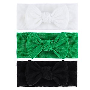Lanmerry St. Patrick's Day Baby Headbands with Bows Green Baby Bow Waffle Elastics Baby Hair Bows Hair Accessories Newborn Infant Toddler Hairbands Headwrap Kids 3 Packs Black White Green