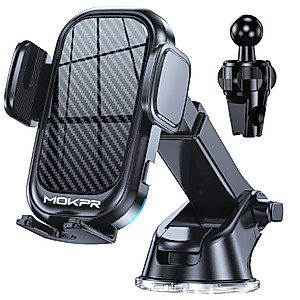 MOKPR Wireless Car Charger, 𝟮𝟬𝟮𝟯 𝗡𝗲𝘄 Dual Coils Phone Mount for Car Wireless Charger, Dash Windshield Air Vent Automatic Phone Holder Fast Charging for Samsung Z Flip 5/4/3 Galaxy S23 iPhone 15