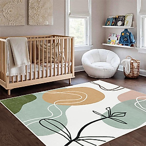 Wonnitar Boho Art 5x7 Rug,Washable Modern Abstract Living Room Area Rug,Minimalist Aesthetic Non-Slip Throw Rug for Bedroom,Non-Shedding Print Indoor Floor Carpet for Dorm Den,Pink/Green