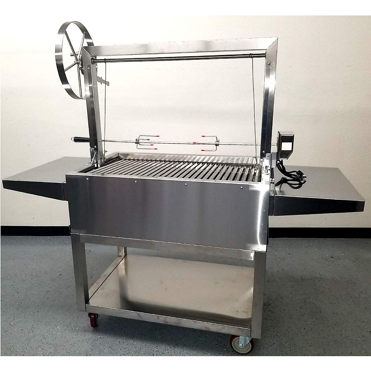 Charcoal Outdoor BBQ, Stainless Steel #430 Body and #304 Grates, Rotisserie Parrilla Santa Maria/Argentine Grill Spit