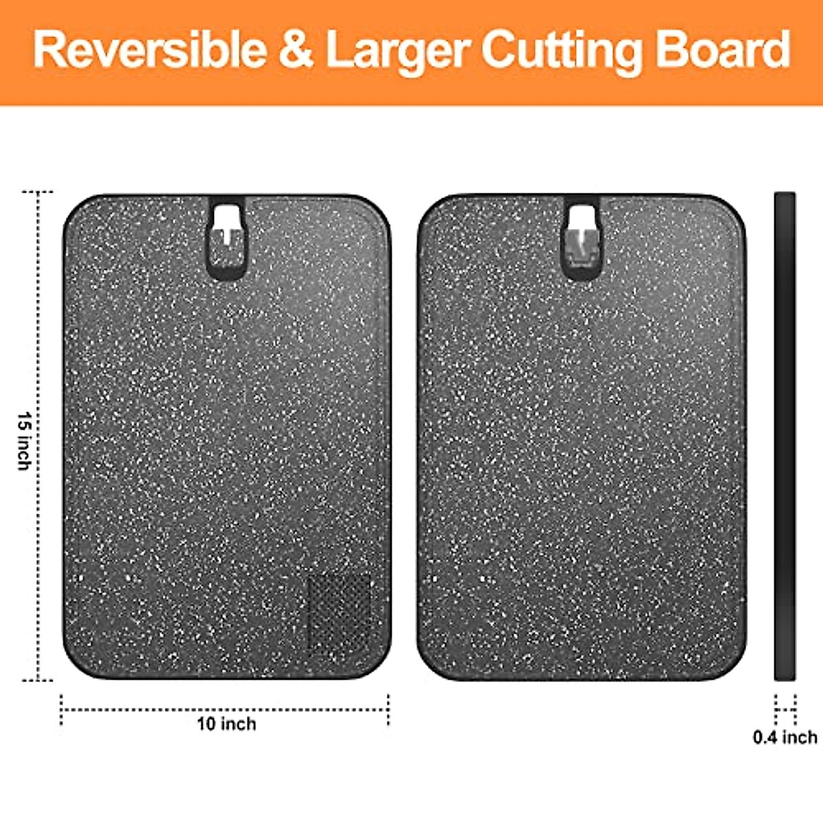 Viretang Plastic Cutting Board, 1 Pieces Dishwasher Safe Cutting Boards for Kitchen with Juice Grooves, Non-Slip, Reversible and Knife-Friendly with Built-in Sharpener & Grinding Area（Black）