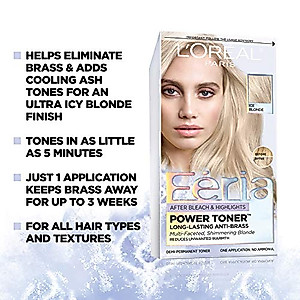 L'Oreal Paris Feria Long-Lasting Anti Brass Power Hair Toner, Ice Blonde, 1 Application