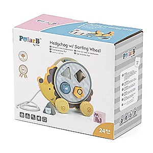 The Original Toy Company PolarB Viga Wood Toy - Pull Along Hedgehog with Sorting Wheel