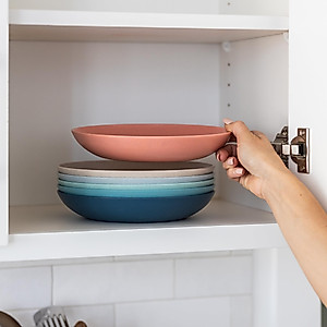 Grow Forward Premium Wheat Straw Pasta Bowls - 30oz Unbreakable Wide & Shallow Dinner Plate Bowls Set of 6 - Microwave Safe Reusable Plastic Pasta Bowls for Kids, Adults, Salad, Camping, RV - Tropical