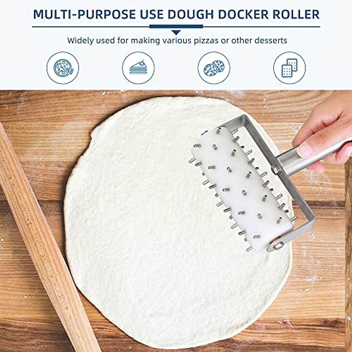 DOXILA Pizza Dough Docker Roller Pins Pastry Dough Tool, Stainless Steel Handle Roller Pin Puncher for Cake Pie Cookies Bread Pastry Baking Cooking Tool