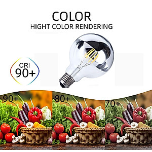 4-Pack 4 Watt Half Chrome Light Bulbs Dimmable G25(G80), E26 Natural White 4000K 40W Equivalent 360lm Edison LED and Christmas Decorative Bulbs with Silver Mirror for Indoor Living Room, AC 120V