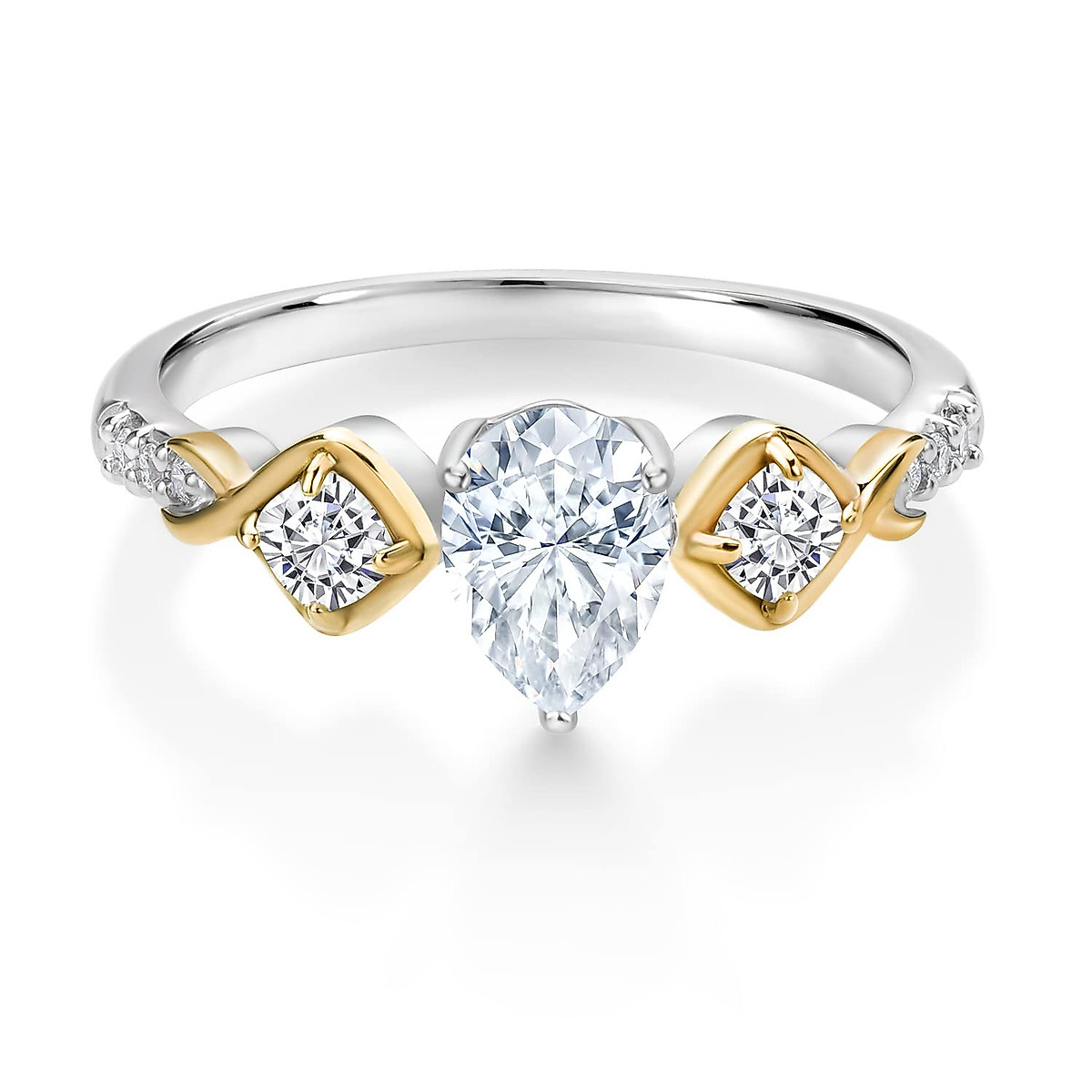 Gem Stone King 925 Sterling Silver and 10K Yellow Gold White Moissanite and White Lab Grown Diamond Women Engagement Ring (0.98 Cttw, Available In Size 5, 6, 7, 8, 9)