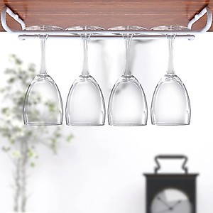 Quluxe Wine Glass Rack, Under Cabinet Stemware Wine Glass Holder Glasses Storage Hanger Metal Organizer for Bar Kitchen- White (Pack of 2)